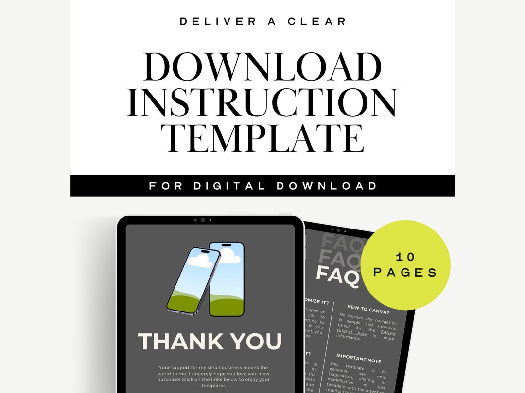 Digital Download Instruction Template, Thank You PDF for Etsy, Product ...