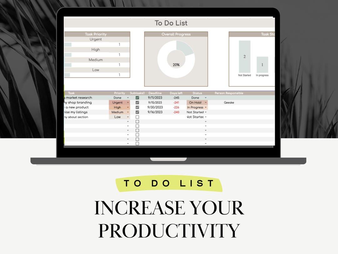 To-do List Excel Task Planner: Boost Productivity With Time Management ...
