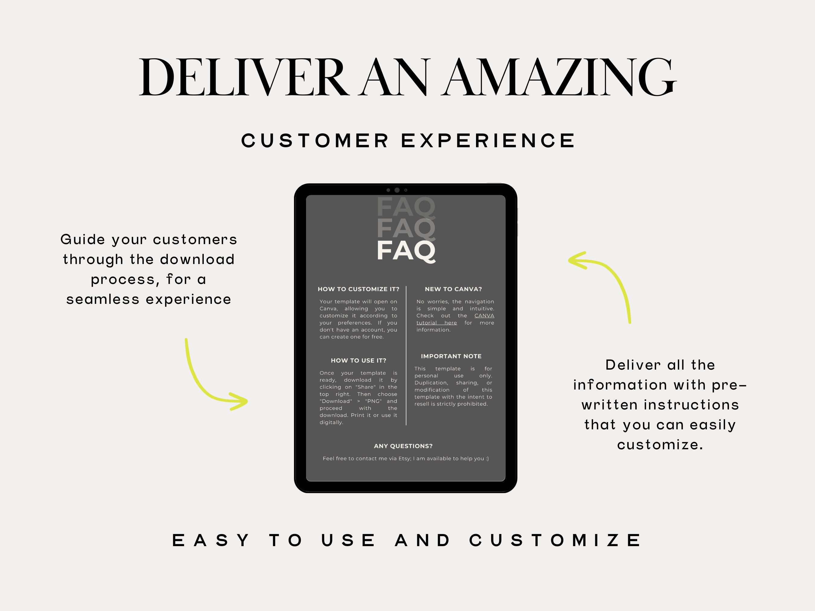 Digital Download Instruction Template, Thank You PDF for Etsy, Product ...