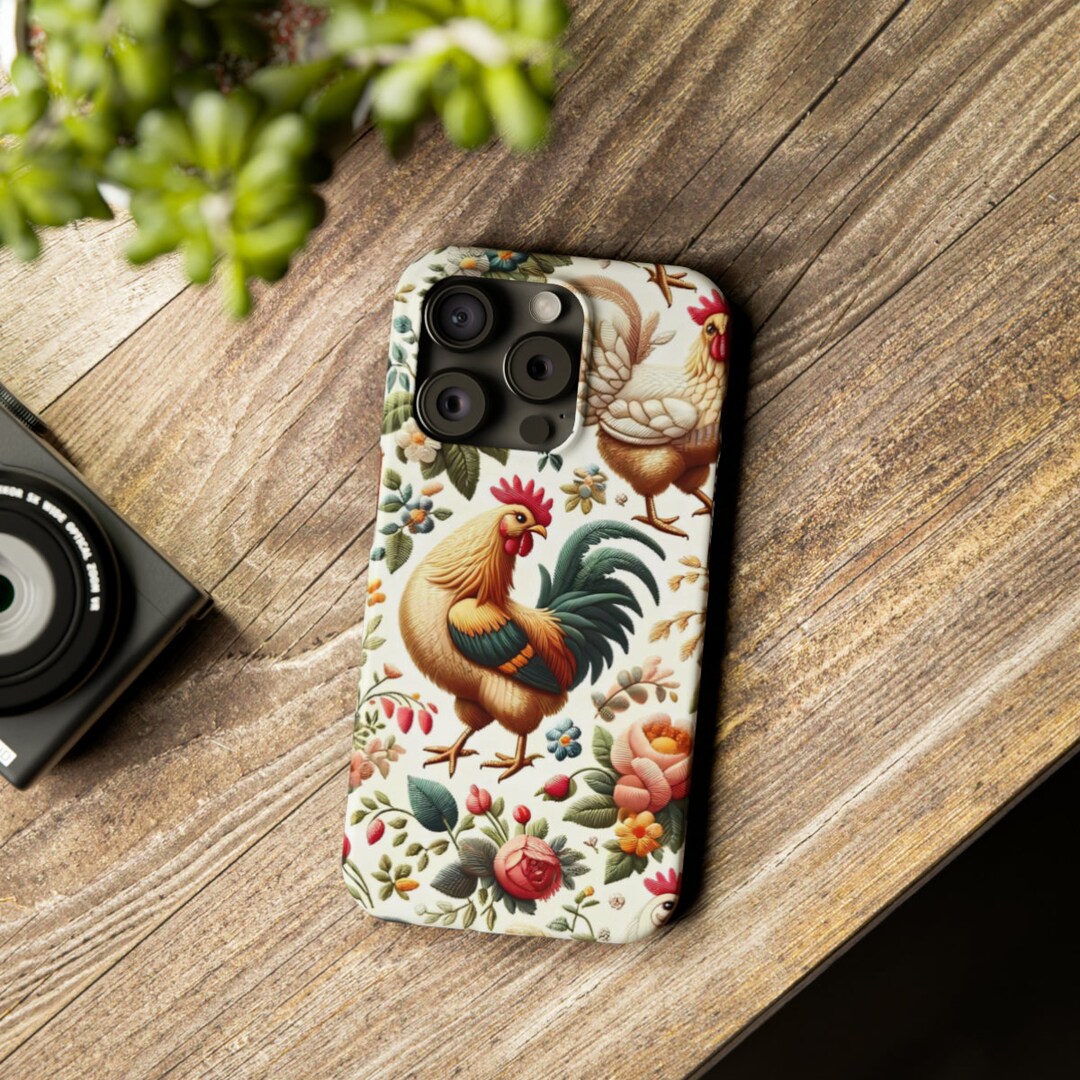 Cottagecore Embroidered Look Garden Chicken Rooster Phone Case for ...