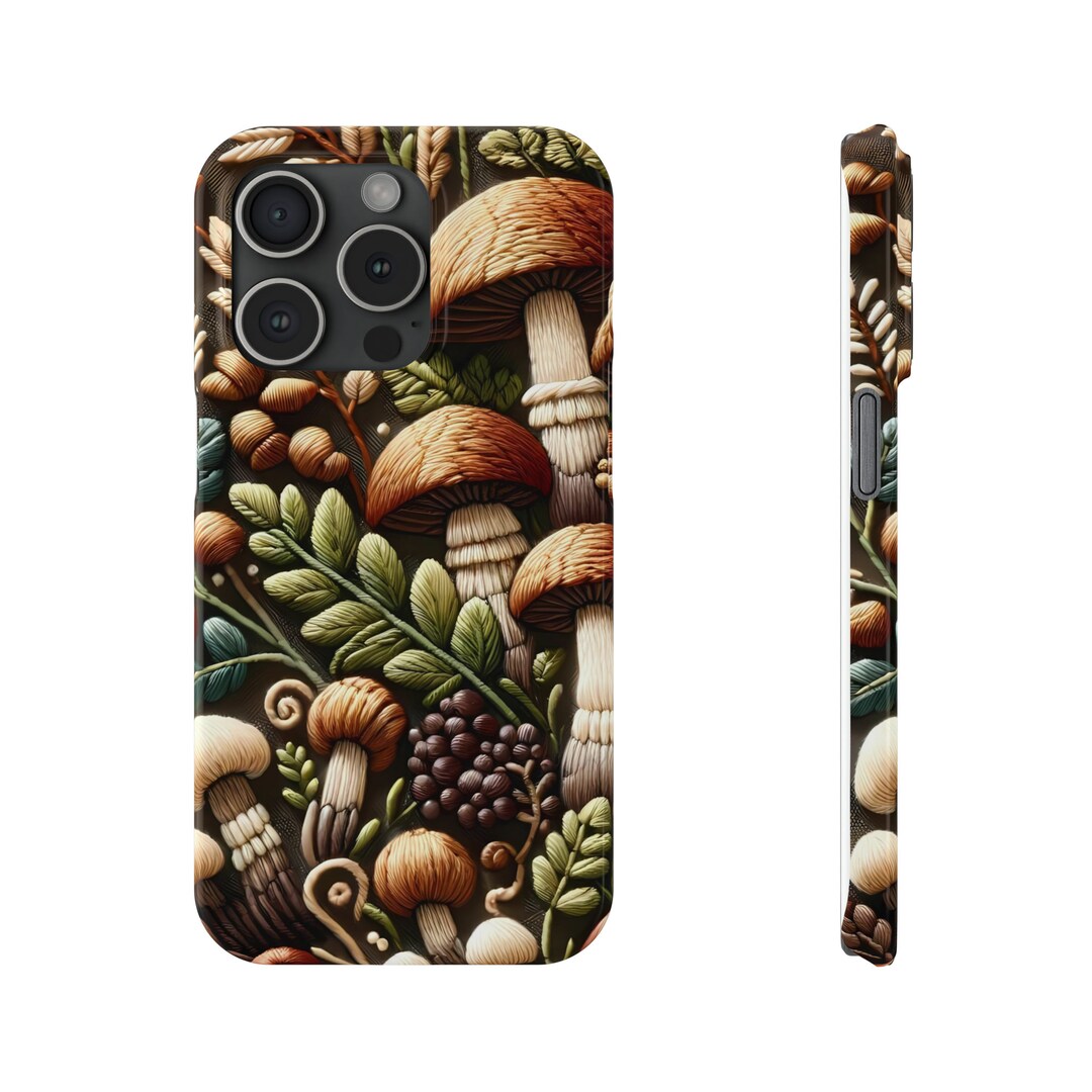 Cottagecore Embroidered Look Mushroom Phone Case for iPhone Slim Design ...