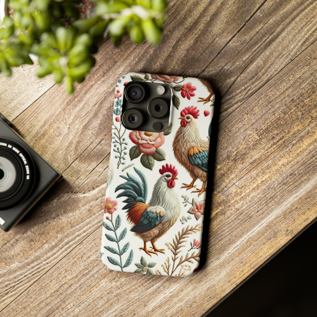 Cottagecore Embroidered Look Garden Chicken Rooster Phone Case for ...
