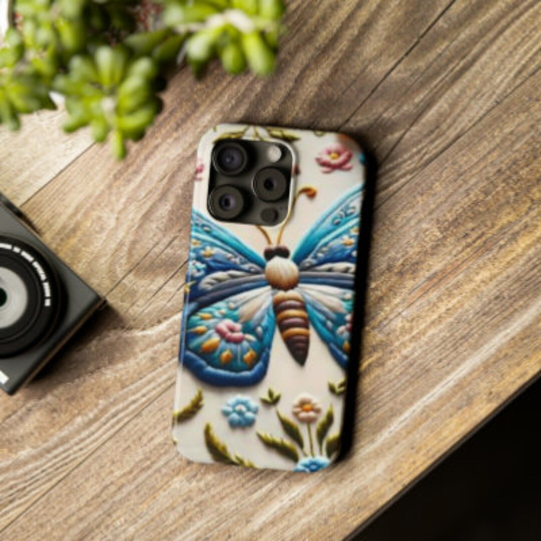 Cottagecore Embroidered Look Butterfly Phone Case for iPhone Slim ...