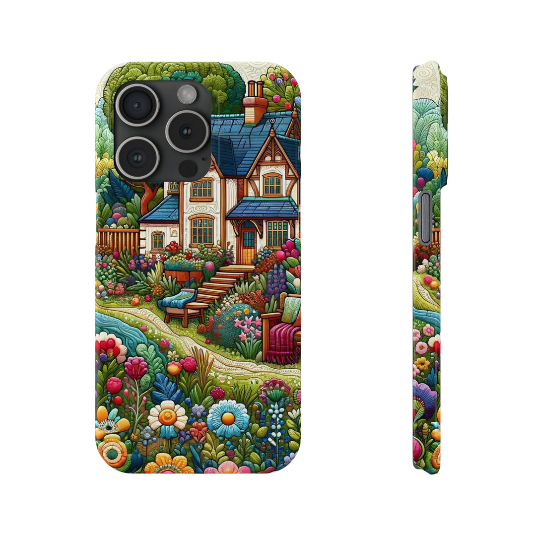 Cottagecore Embroidered Look Farm Scene Phone Case for iPhone Slim ...