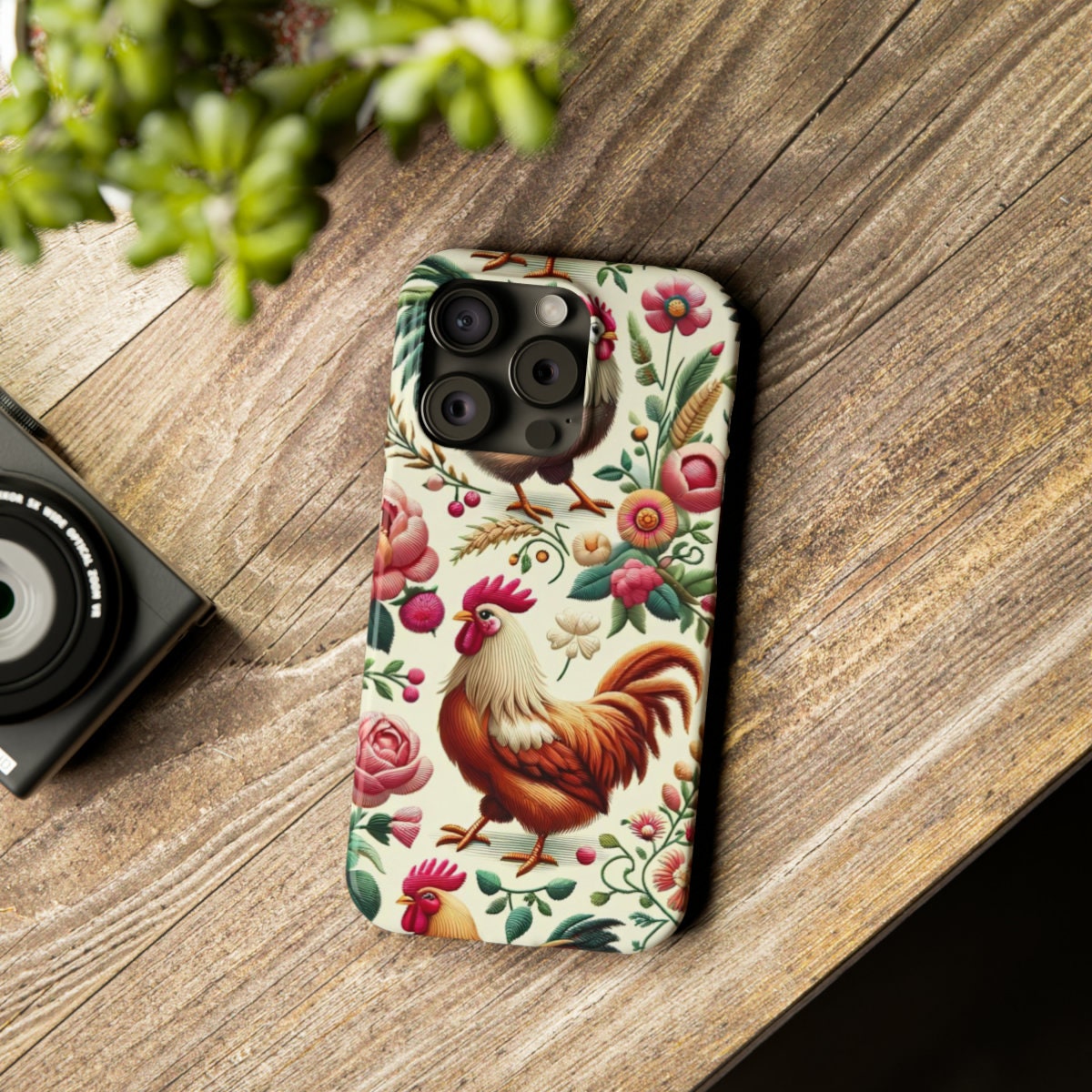 Cottagecore Embroidered Look Garden Chicken Rooster Phone Case for ...