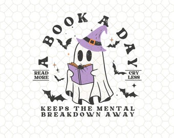 Cute Ghost Reading Books Png, Teacher Halloween Png, Read More Books ...