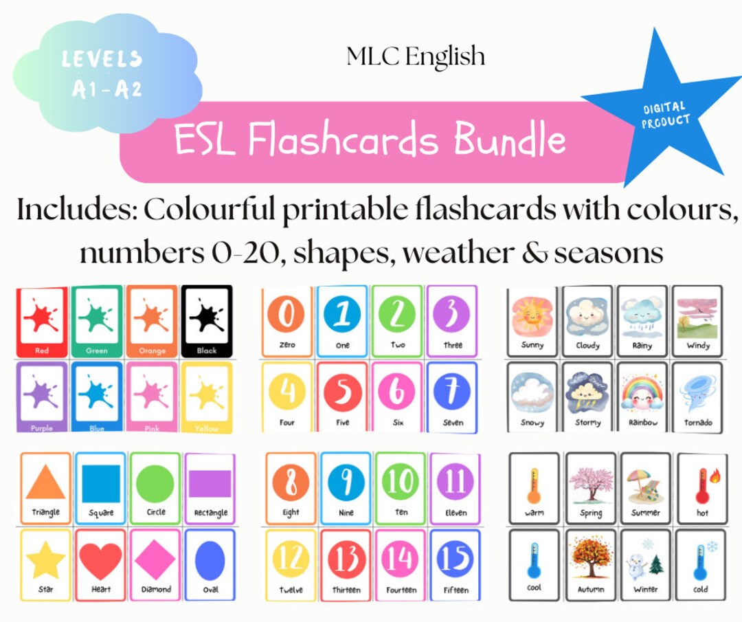 Colourful Printable ESL Flashcards | Levels A1-A2 | Beginner Flashcards ...