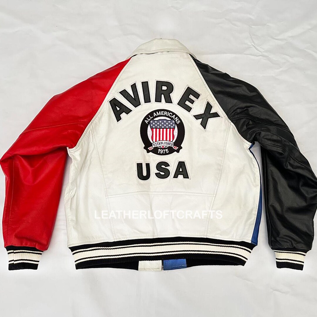 Handmade Men's Avirex USA Edition Icon Military Bomber Multi Leather ...