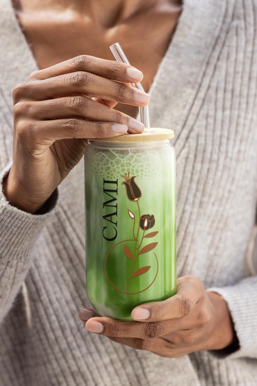 Vaso De Vidrio Personalizado 16 Oz | Taza De Café Helado Con Tapa De ...