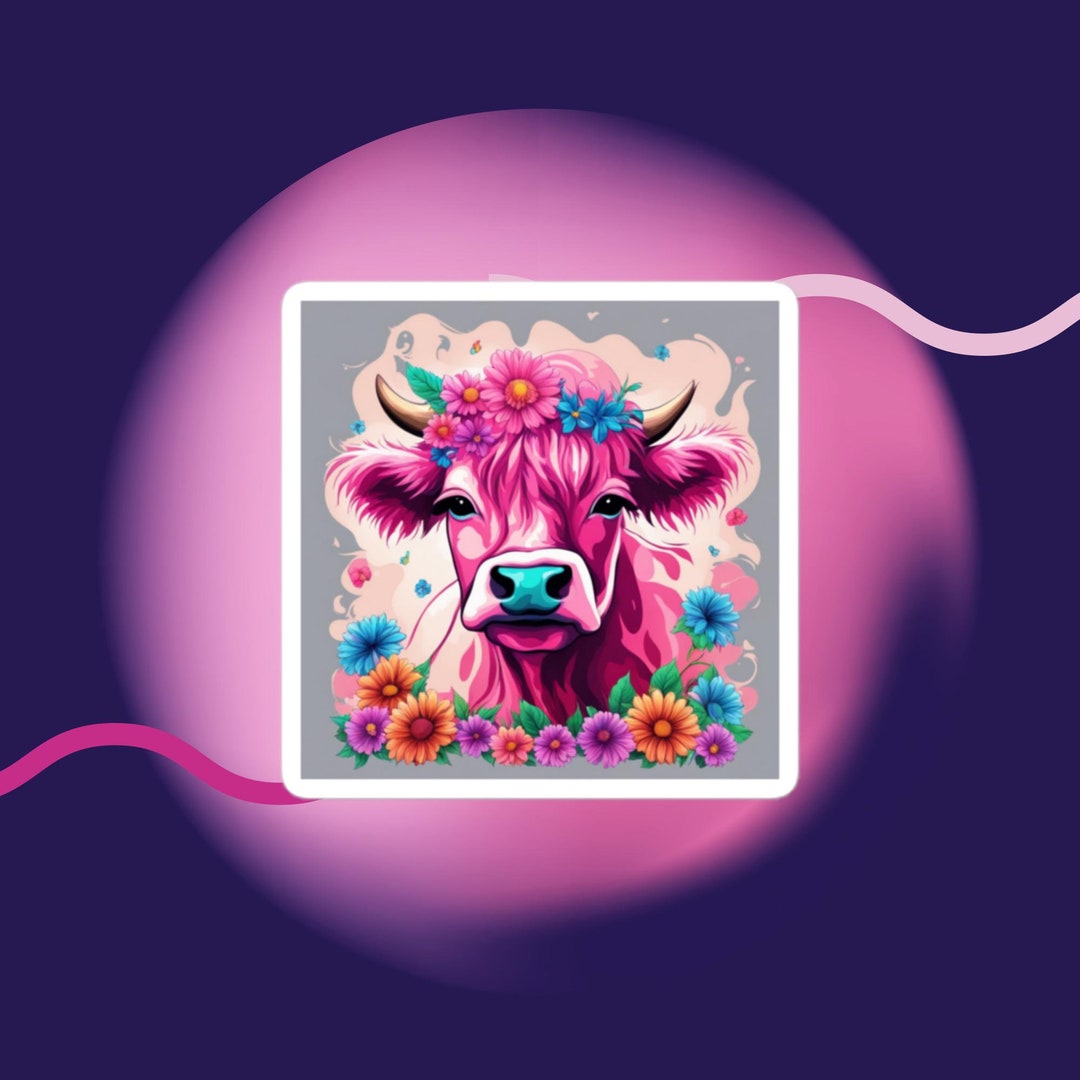 Fluffy Pink Cow Sticker - Etsy