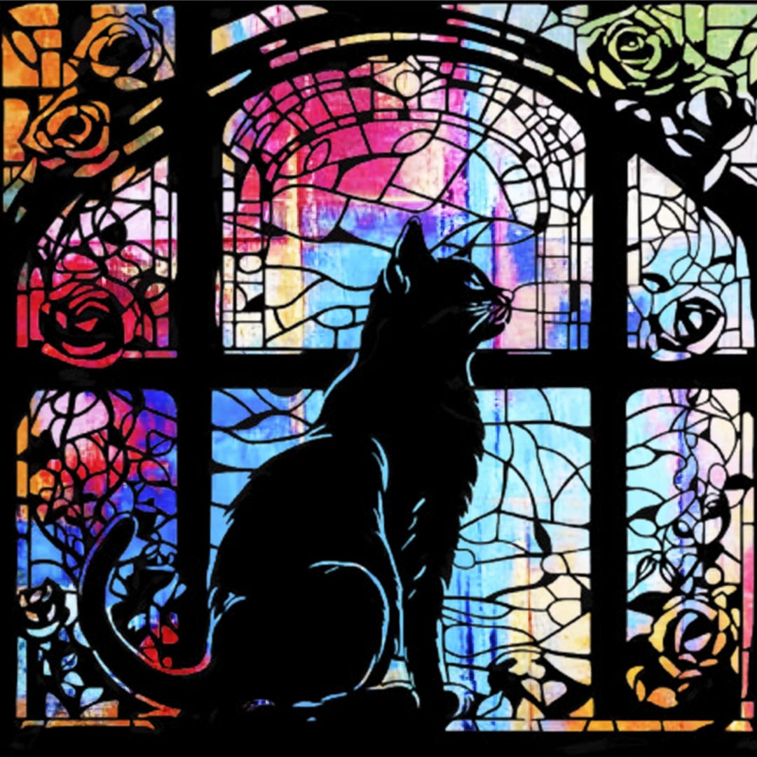 Cat Silhouette Church Stained Glass Window Unique One-of-a-kind Svg ...