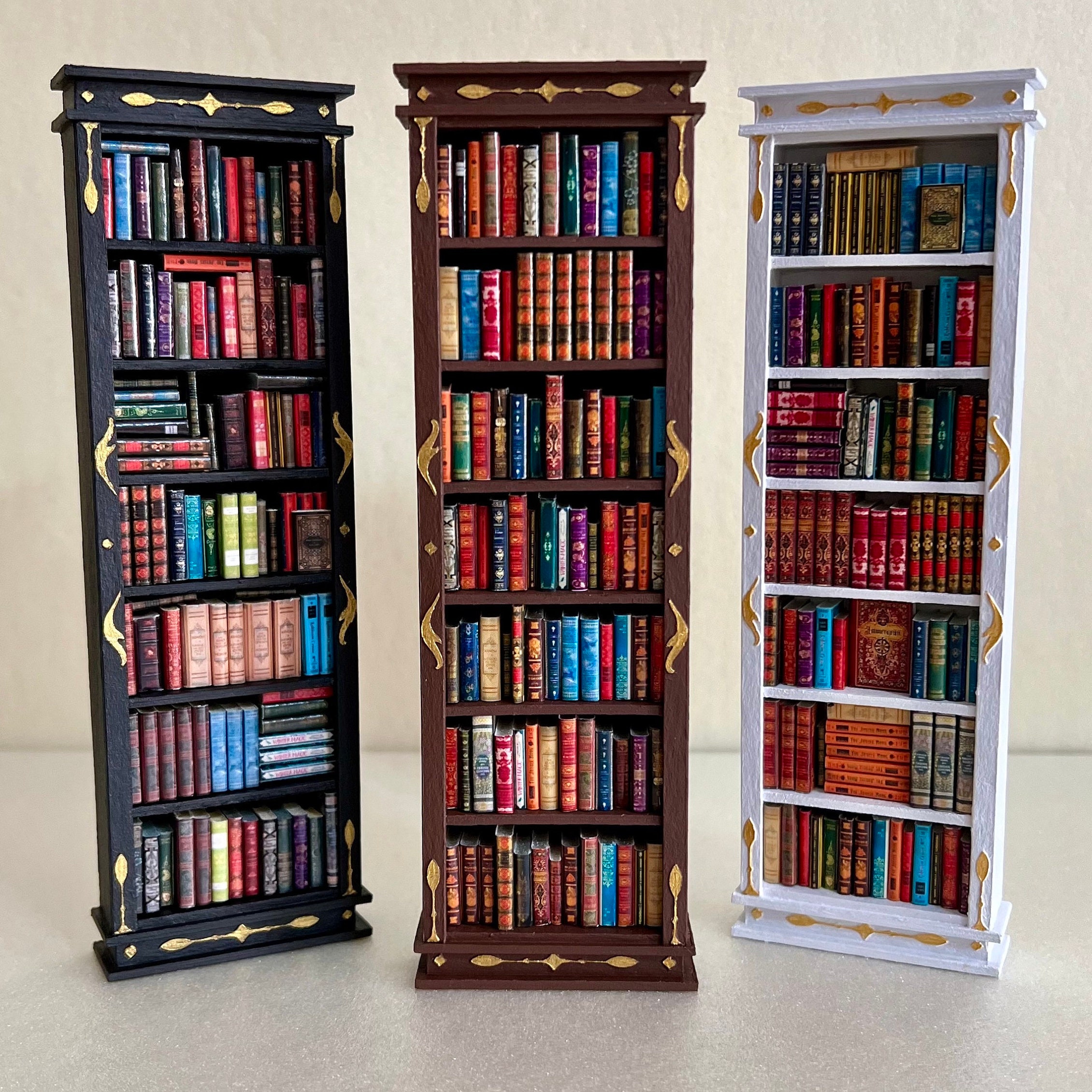 Tiny Bookcase Figurine With Mini Books 1:15 Scale Handcrafted Miniature ...