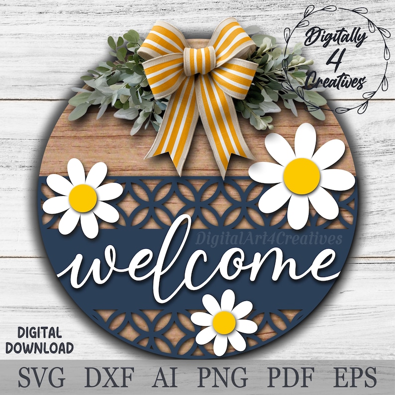 Boho Welcome Sign With Daisy Flower | Laser Cut File SVG Template DXF ...