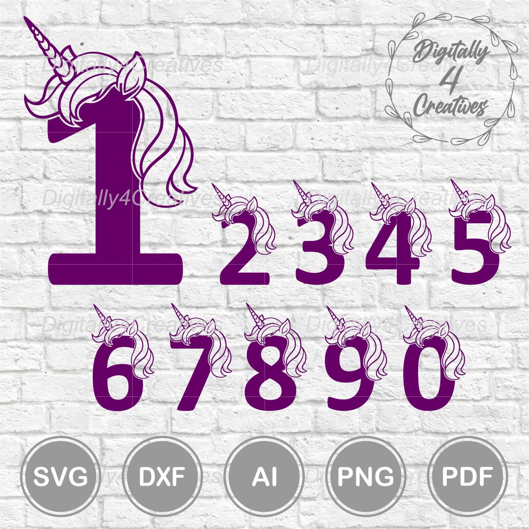 Unicorn Number Design | Cricut SVG File Template | PNG for Sublimation ...
