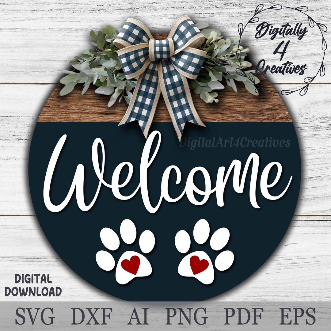 Welcome Paw Print With Heart Boho Sign | Laser Cut File | SVG DXF ...
