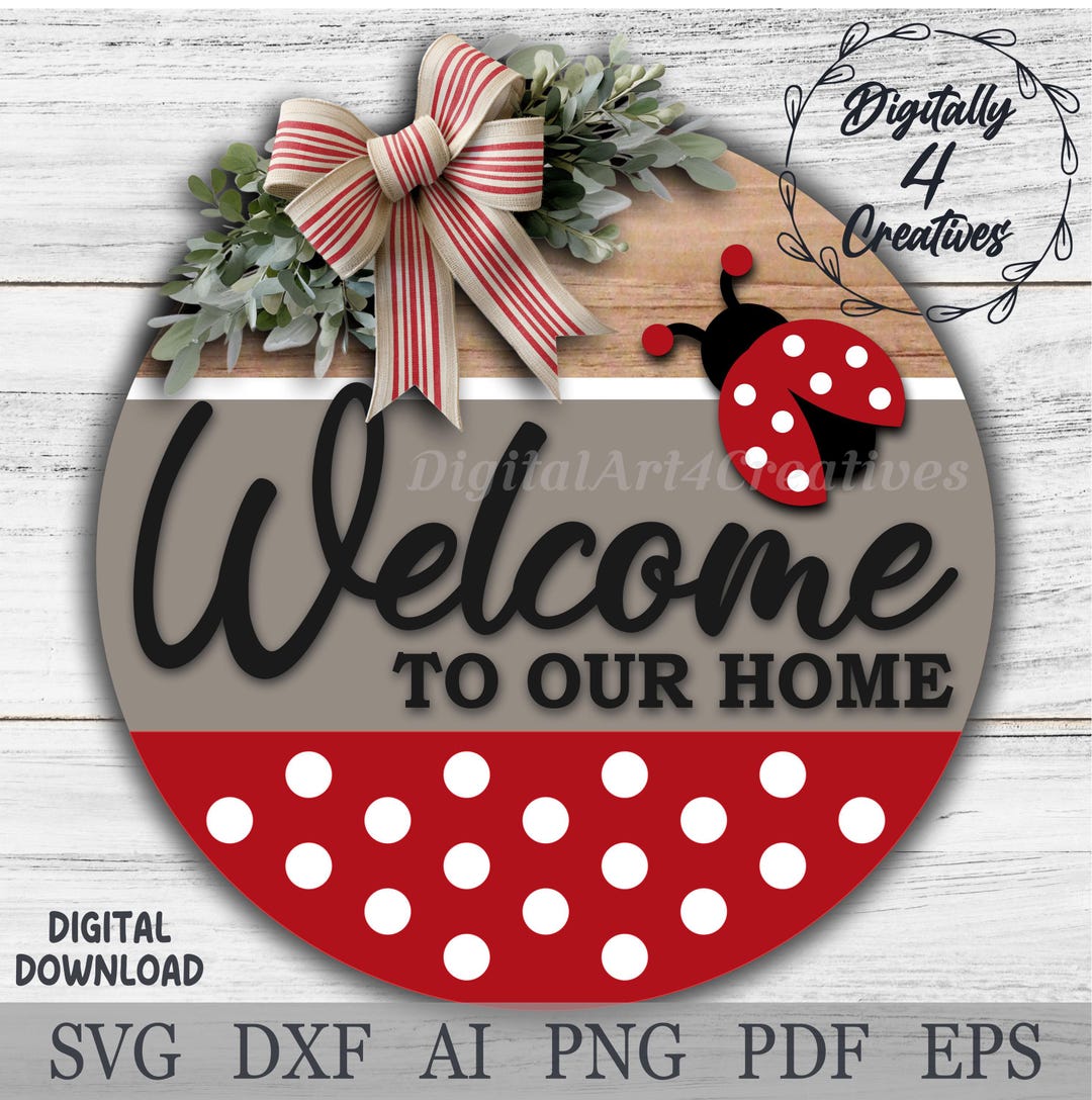 Boho Ladybug Polka Dot Welcome Sign | Laser Cut File | SVG DXF Template ...
