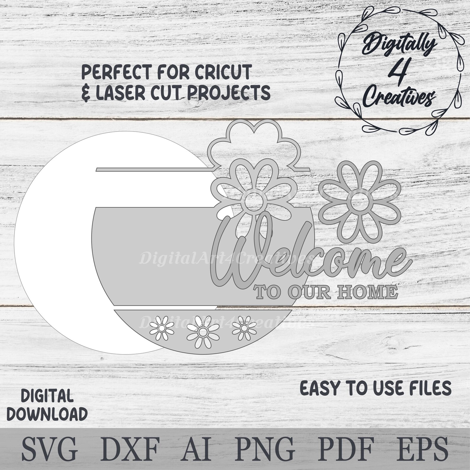 Boho Daisy Flower Welcome Sign | Laser Cut File | SVG Template | DXF ...
