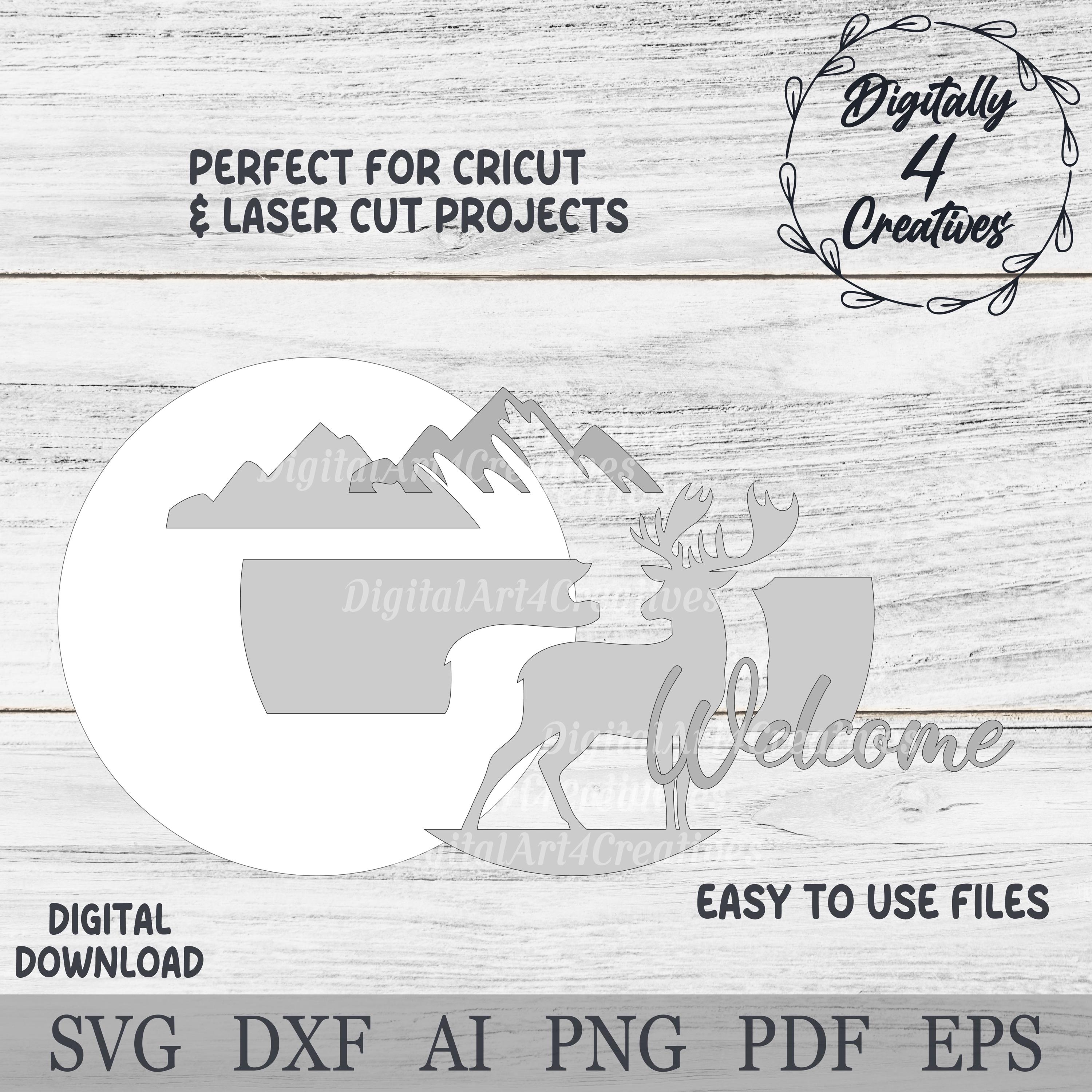 Welcome Sign With Deer & Winter Mountain Design | Laser Cut File SVG ...