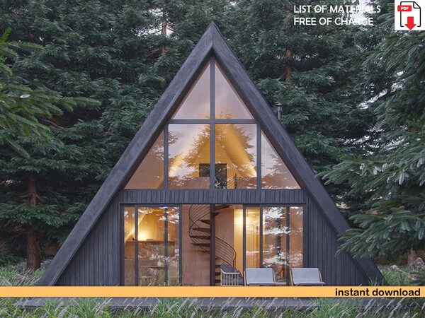 A Frame Cabin House Plans With Loft 16x30 Cottage Building Drawings ...