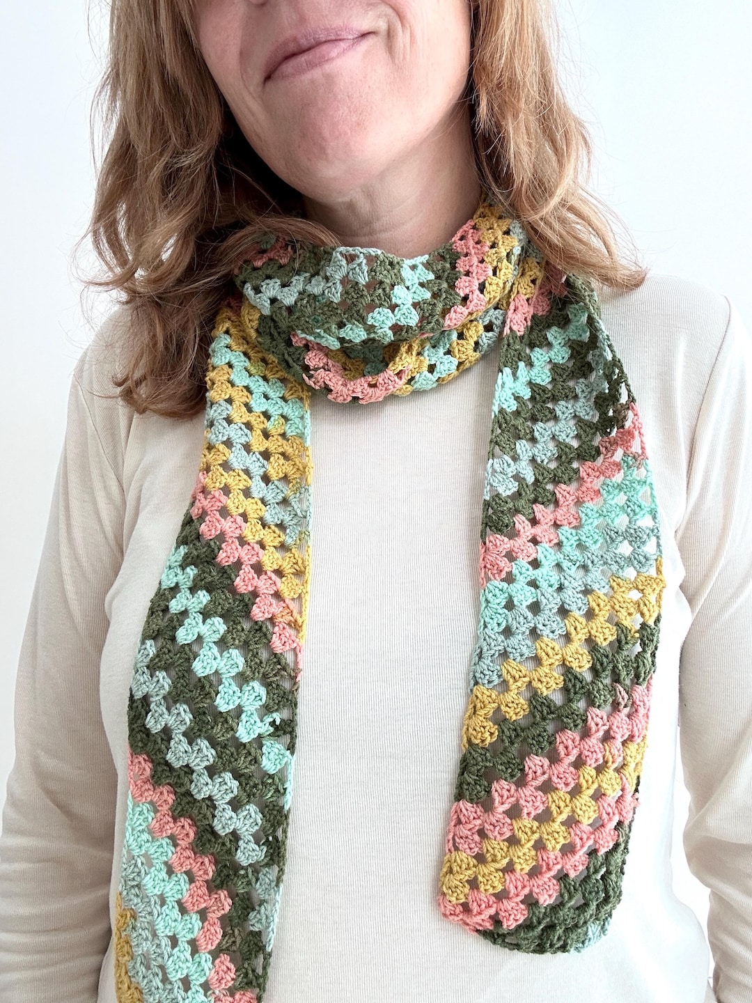 Juniper Scarf Crochet Pattern – Diagonal Granny Stitch, Striped Skinny ...