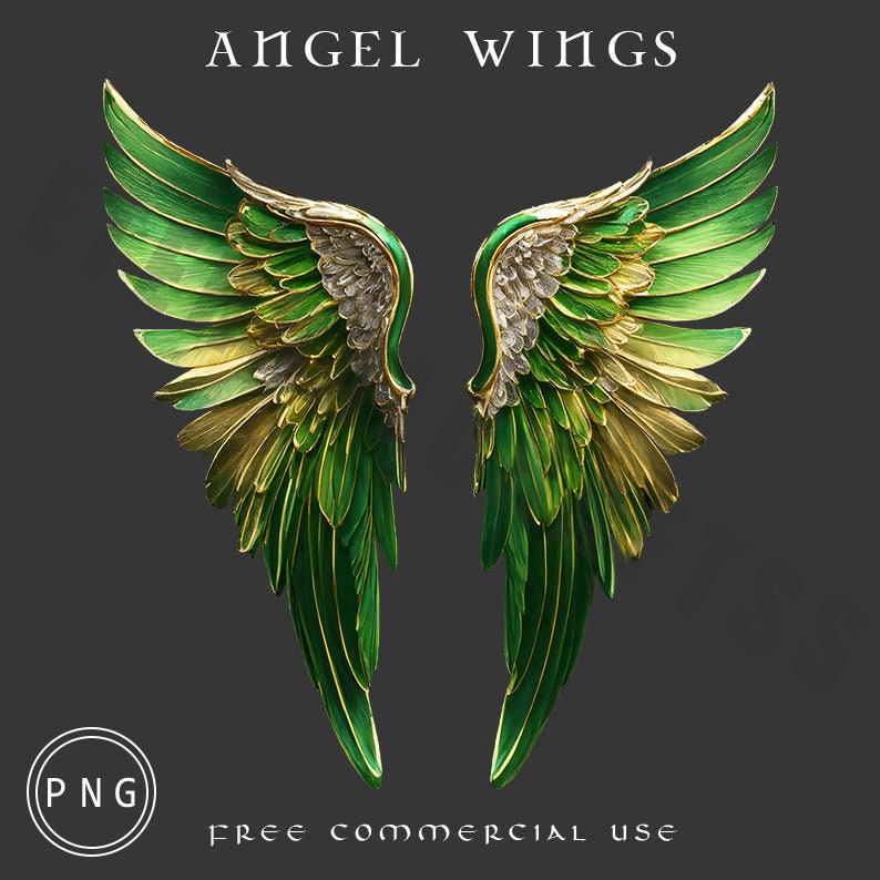 Green Angel Wings Png, Watercolor Clipart, Digital Download, Image ...