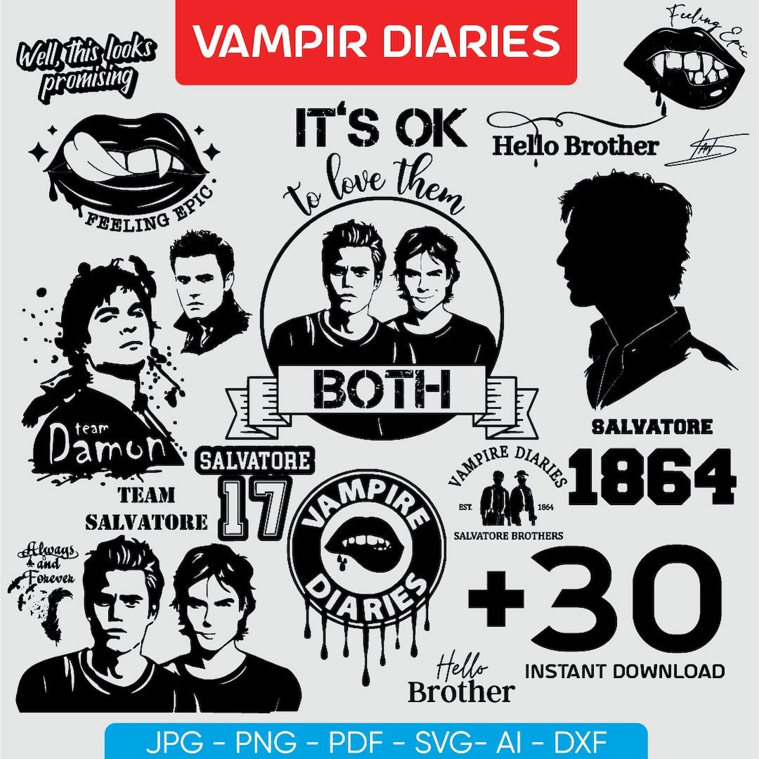 Vampire Diaries SVG Bundle | 30 Mystic Falls Cricut Files | Damon ...