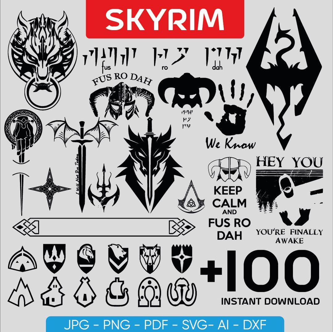 Skyrim SVG Bundle 100 Dragon & Medieval Adventure Designs for DIY ...