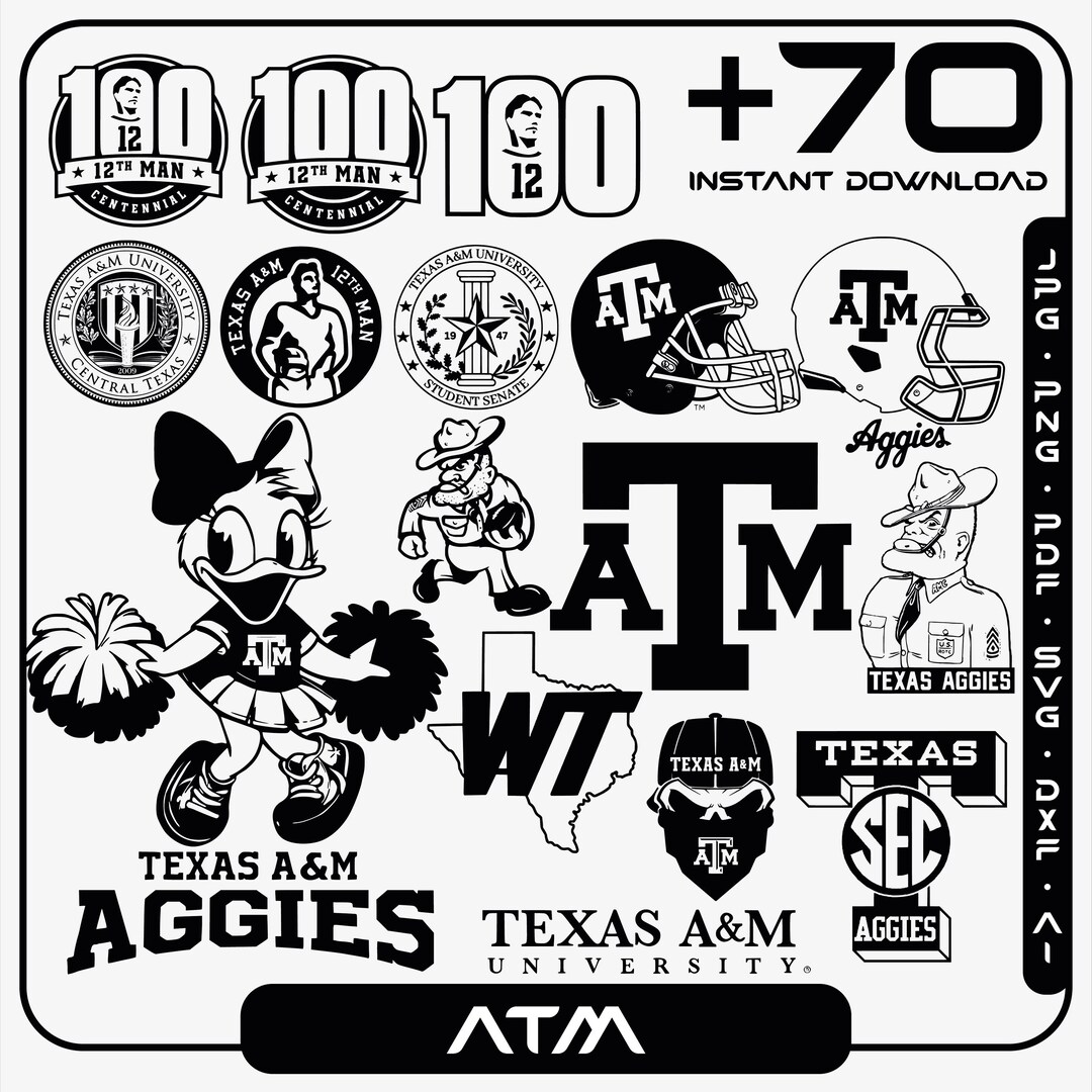 Texas A&M University SVG Bundle 50 Designs, Aggies Logo, Mascot School ...