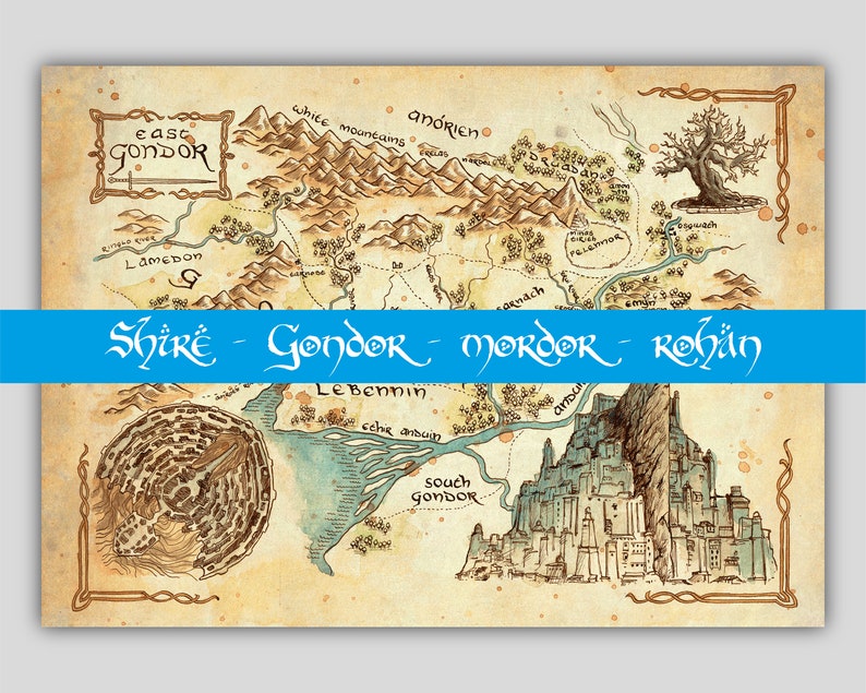 The Middle-earth Maps Canvas Wall Art 4 Series Popular Movie Series ...