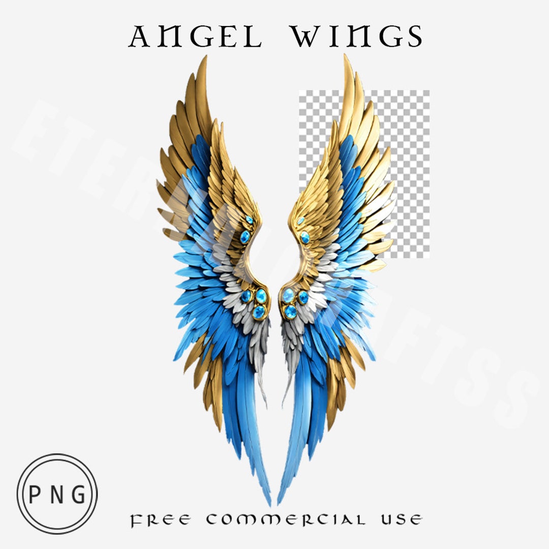 Golden & Blue Angel Wings Clip Art , Wings Png, Wings Clipart, Image ...