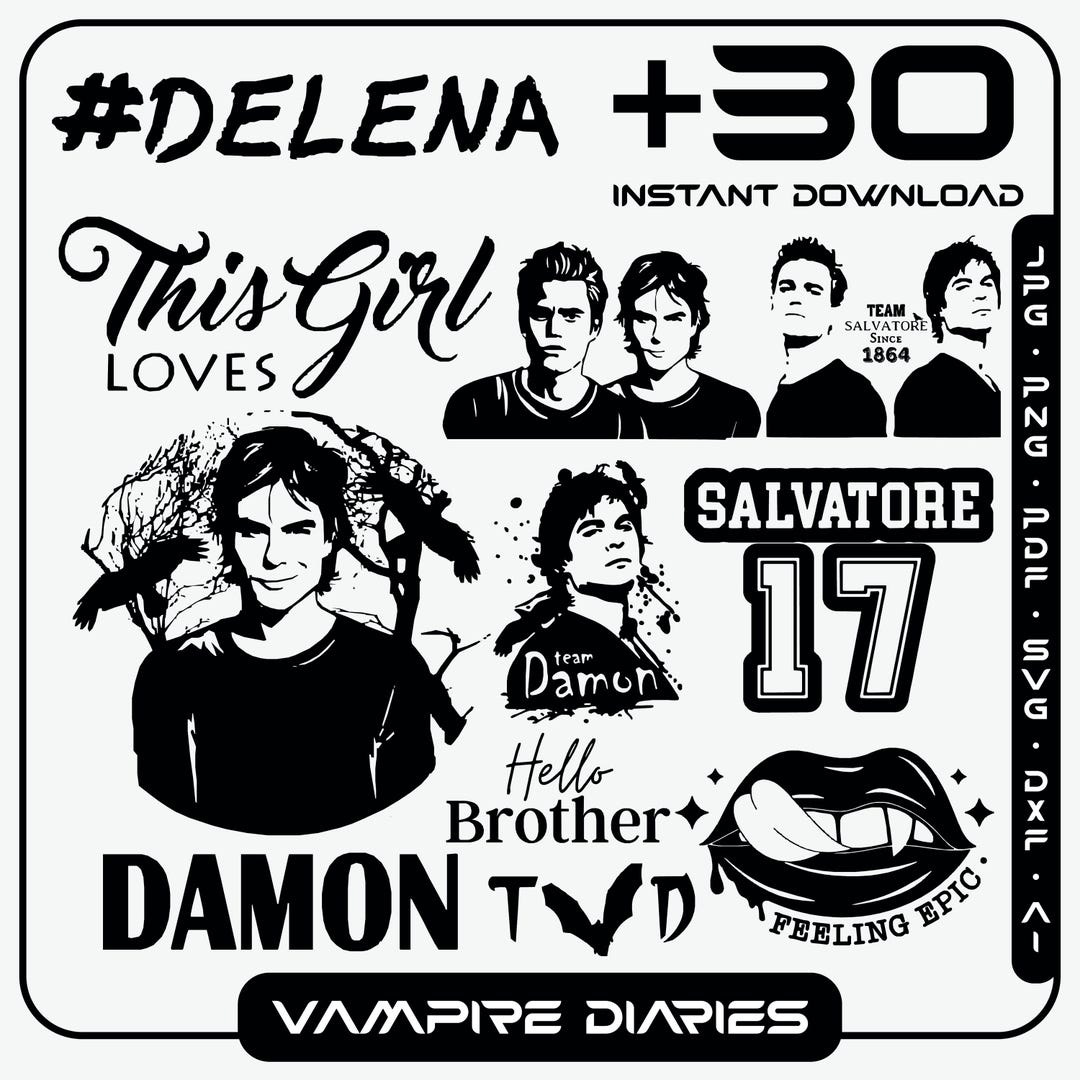 The Vampire Diaries SVG Bundle 30 Designs, Elena, Damon, Stefan, Mystic ...