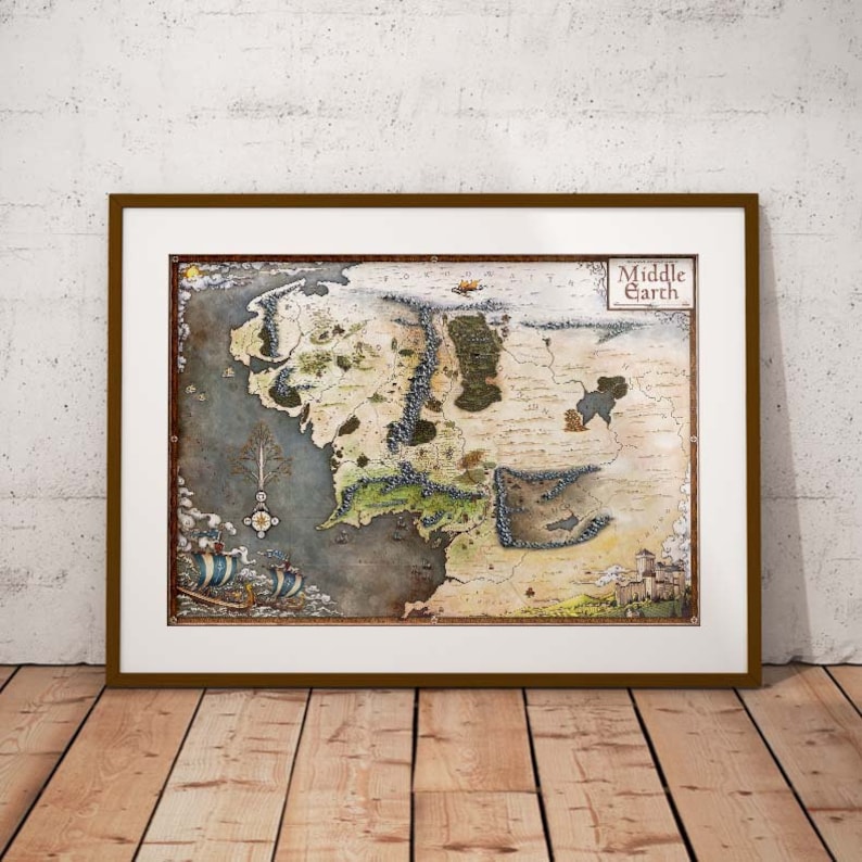 Lord of the Rings Map, Middle Earth Map, Lord of the Rings Gift, Great ...