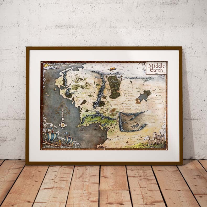 Lord of the Rings Map, Middle Earth Map, Lord of the Rings Gift, Great ...