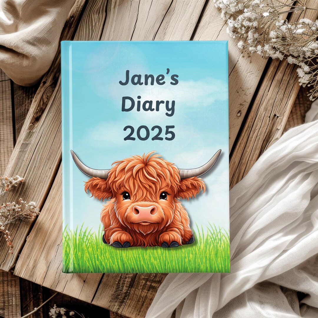 Highland Cow Personalised 2025 Diary - Cute Baby Version Week to View ...
