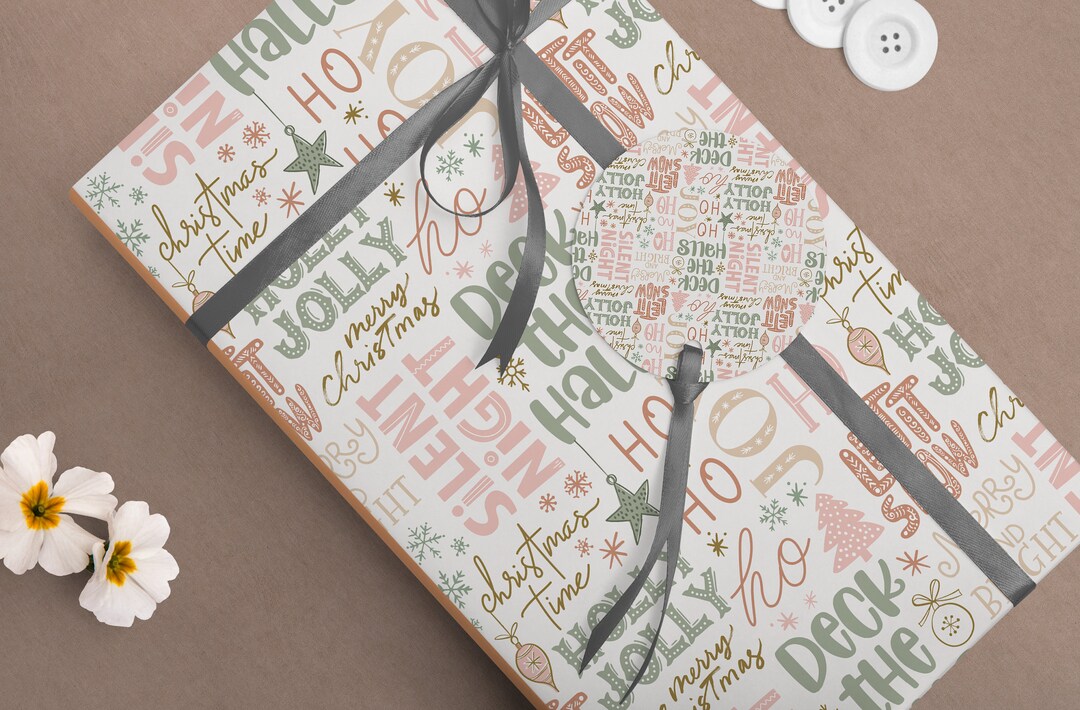 Christmas Wrapping Paper Sheets, Pastel Design, Wording, Xmas - Etsy