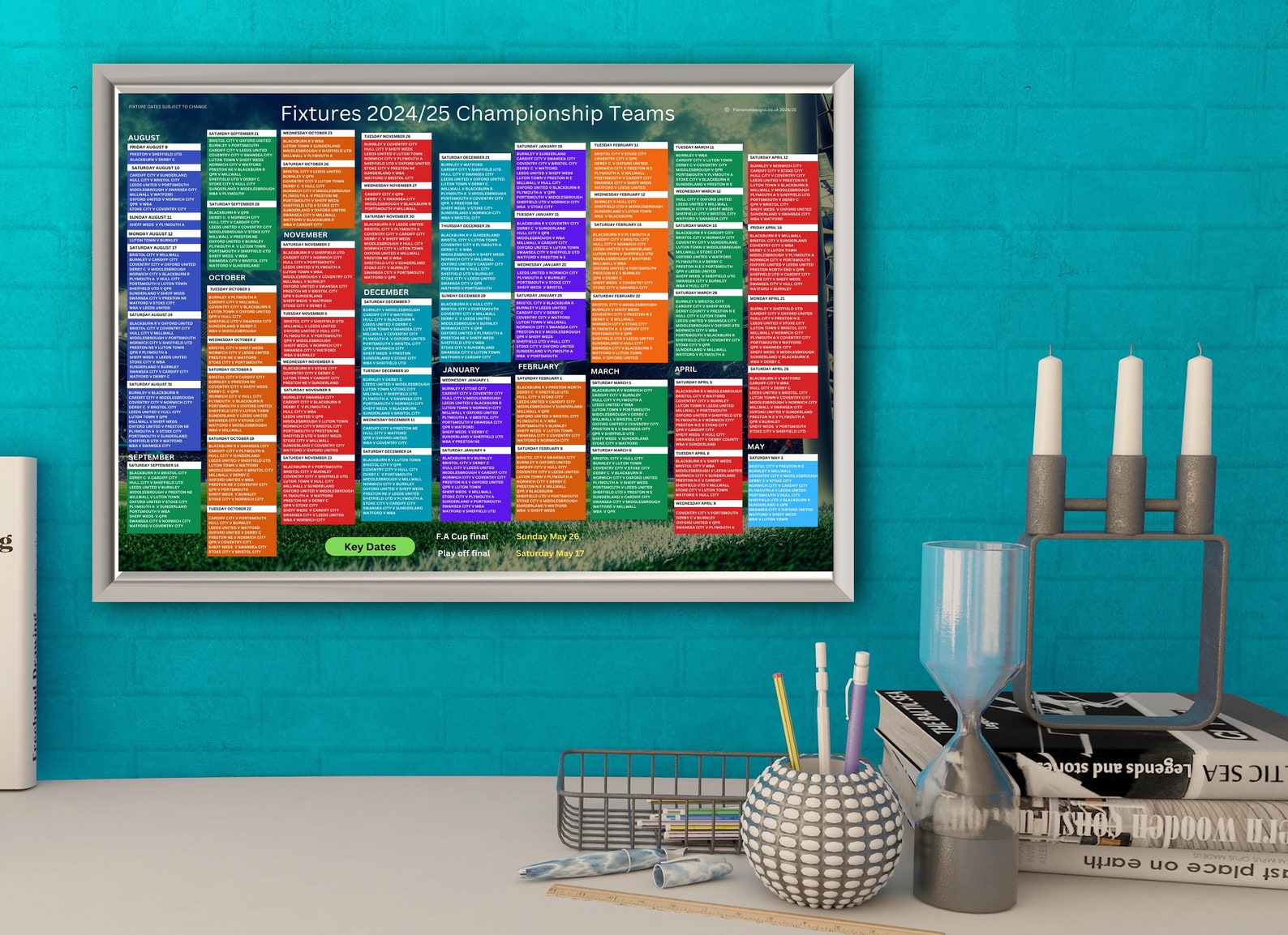 EFL Championship Fixtures Wall Chart, 2024/25, 2024/25 Season, Football ...