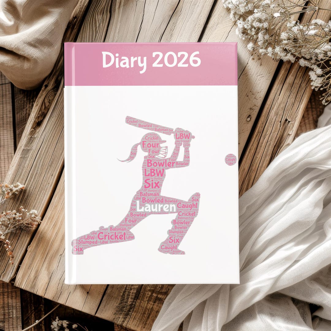 Personalised 2026 Cricket Diary: A5 Hardcover Journal With Custom Name ...