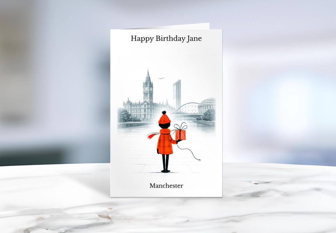 Manchester Birthday Card , Illustrated City Greeting , Personalised ...