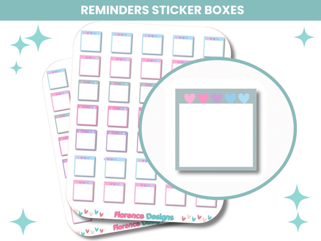 Reminders Boxes Sticker Sheet for Calendars, Bullet Journal, Planner ...
