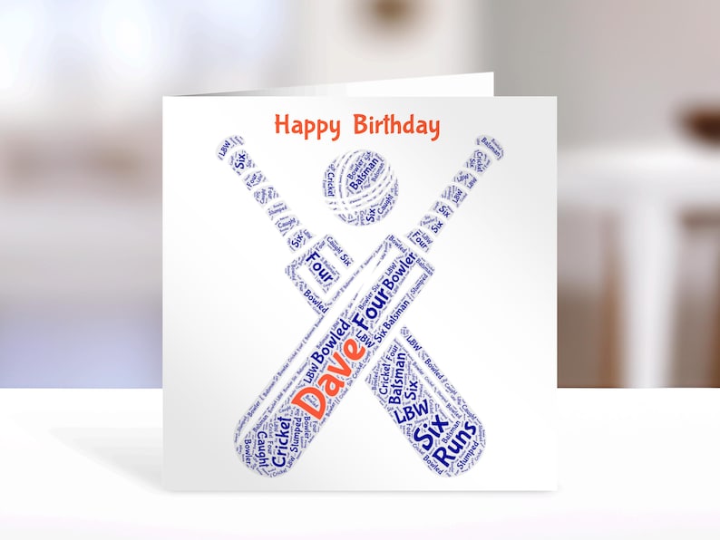 Cricket Birthday Card -bats, Word Art Style, Custom Text - Etsy UK