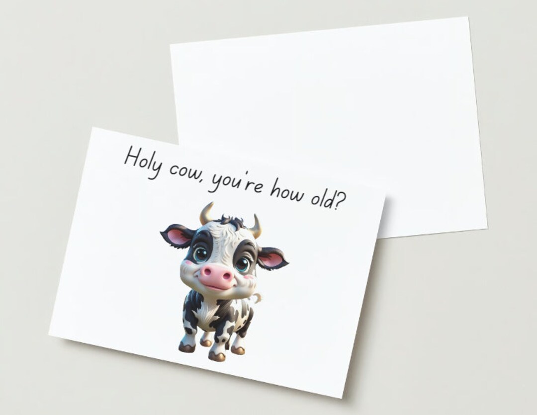 Holy Cow Birthday Card, Cow Birthday Card, Heart Greeting Card, Love ...