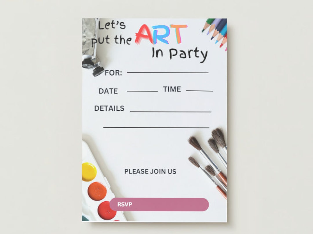 Arty Party Invitation, Party Invitation, Birthday Invitation, Children ...