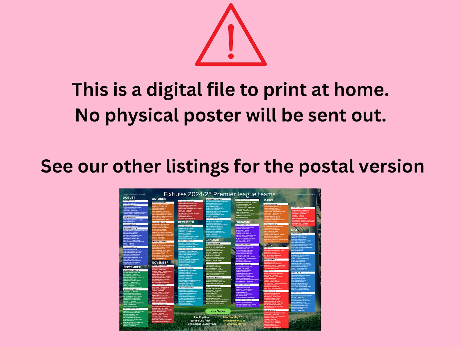 EFL Championship Fixtures Wall Chart, 2024/25, 2024/25 Season, Football ...