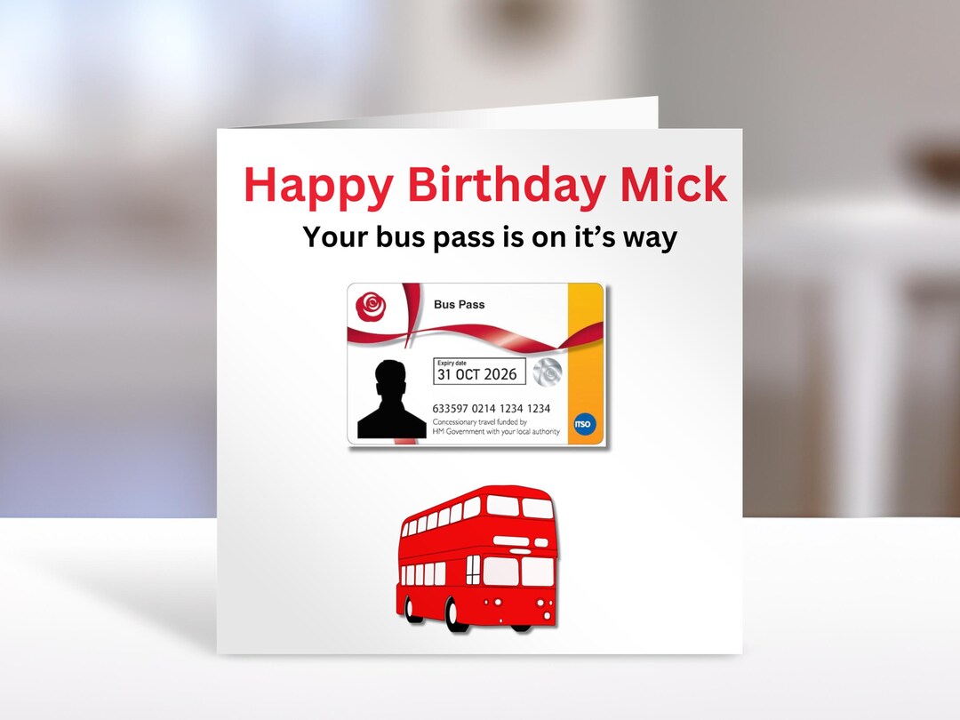 Personalised Bus Pass Birthday Card: Humorous Greeting Card - Etsy