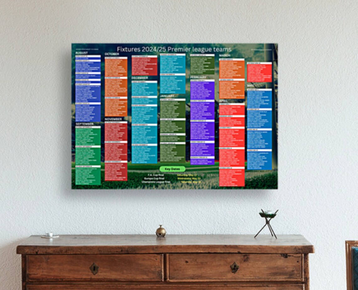 Premier League Fixtures Wall Chart, 2024/25 Football Season, A2 Sized ...