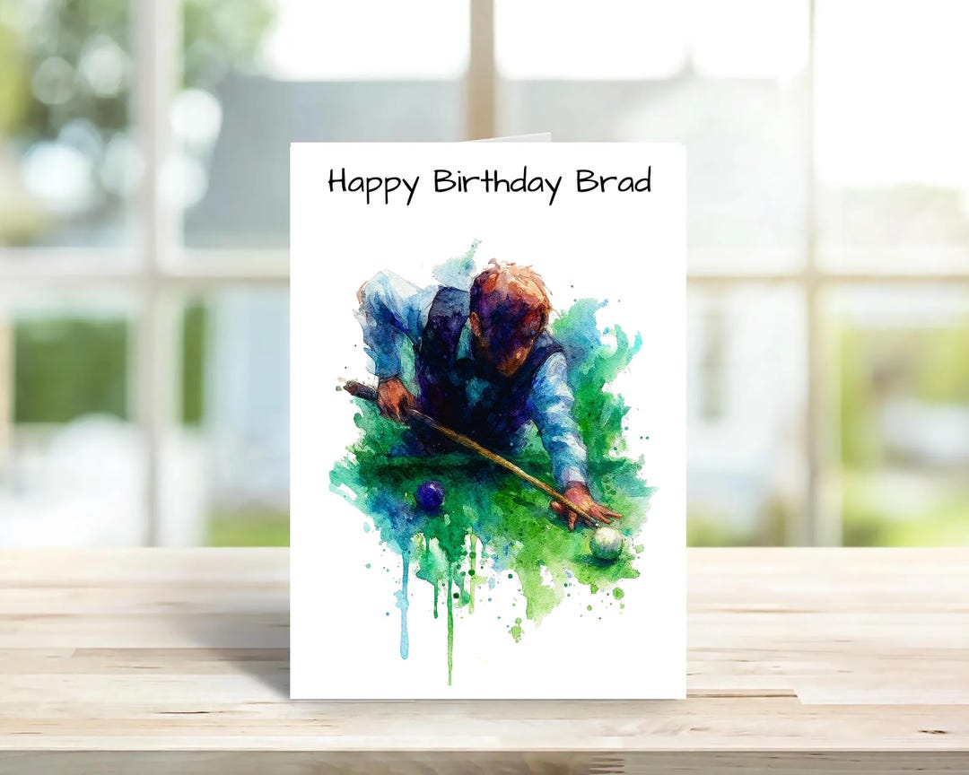 Personalised Snooker Birthday Card: Watercolor Style, Custom Name - Etsy