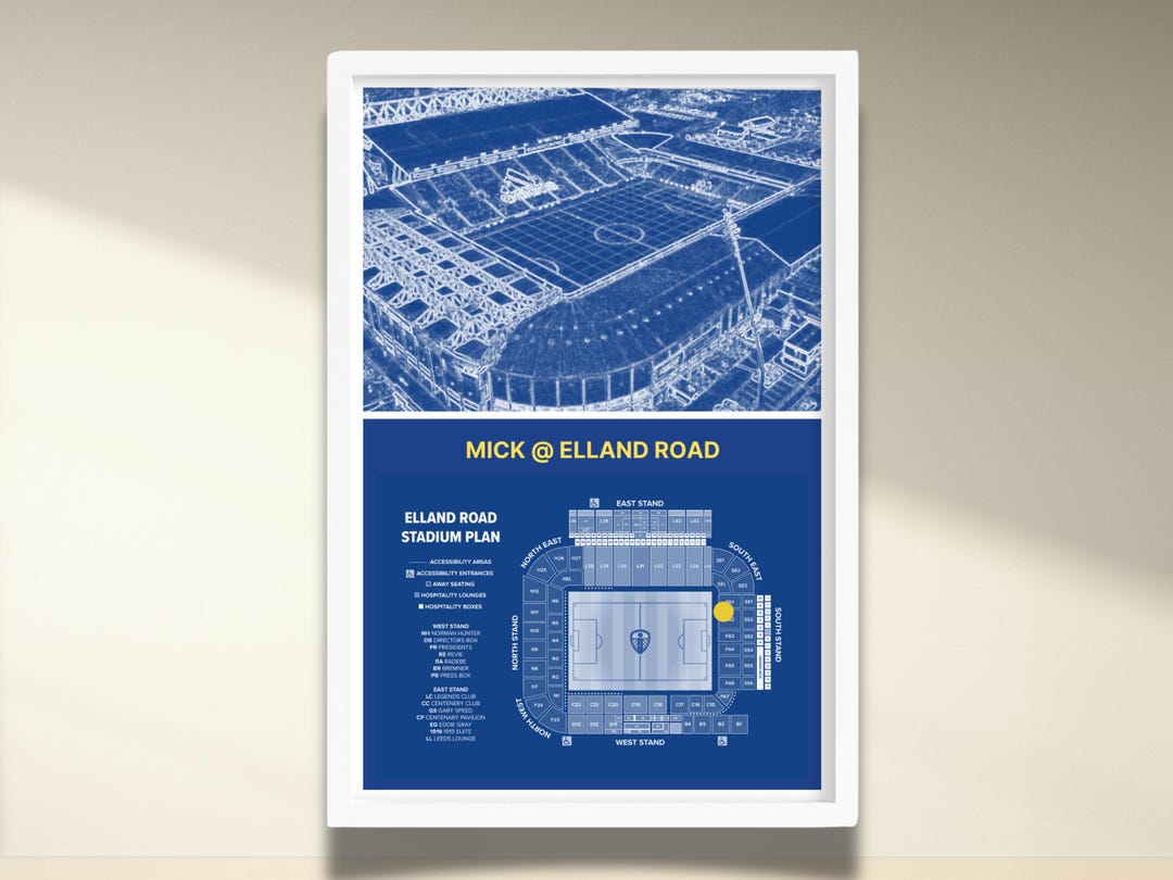 Personalised Football Stadium Print , Elland Road, Leeds, Blueprint ...