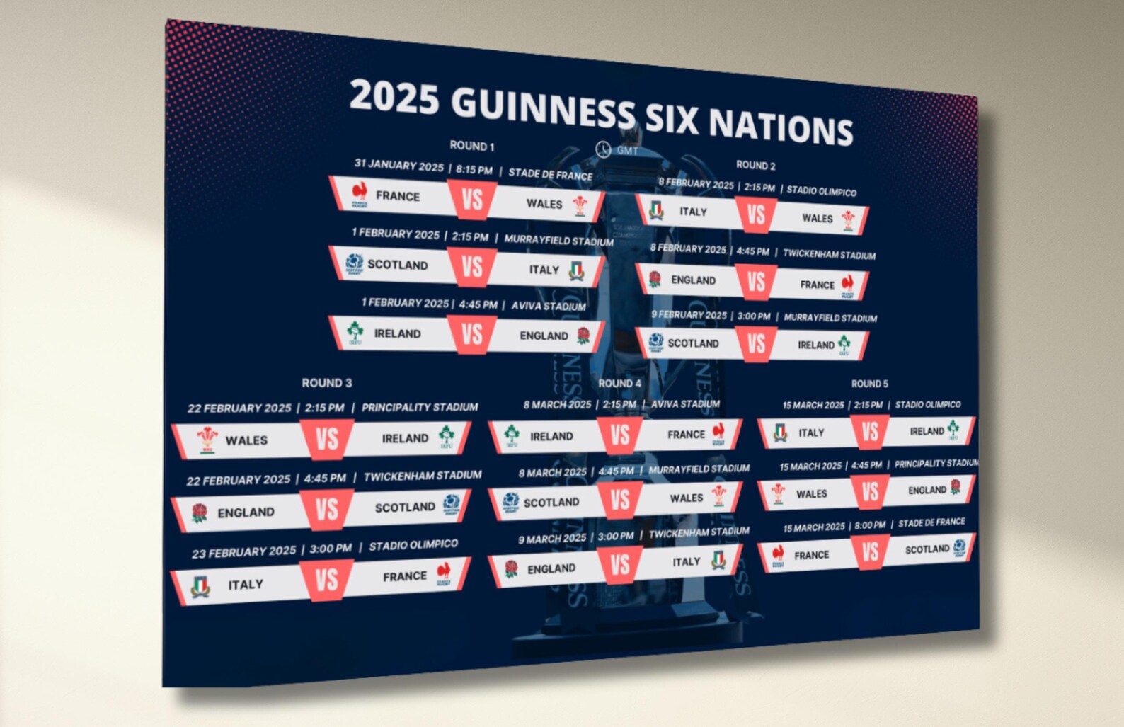Six Nations Rugby Poster 2025 Match Schedule Digital Download - Etsy