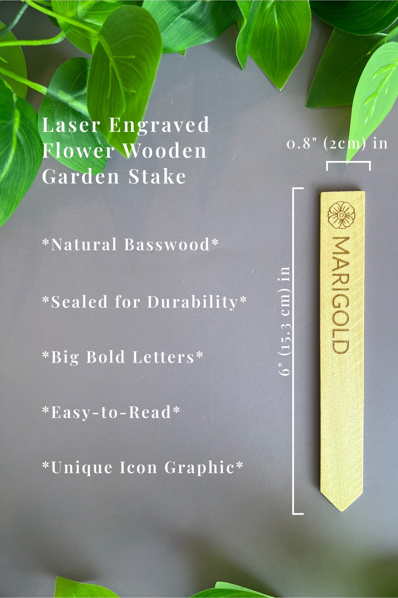 Laser Engraved Marigold Wooden Garden Stake - Plant Marker - Etsy