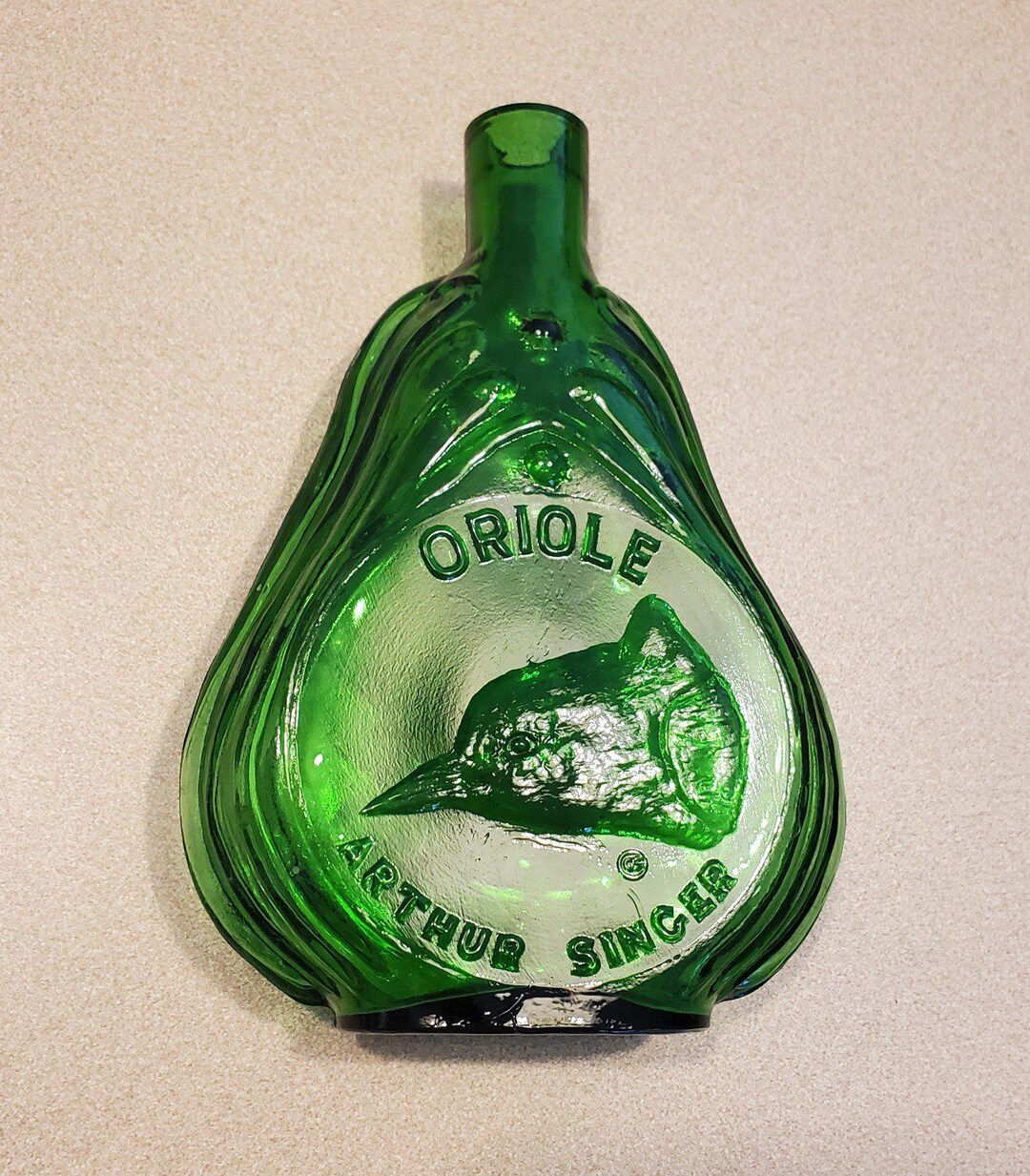 Vintage Clevenger Brothers Green Glass Scroll Flask Arthur Singer ...